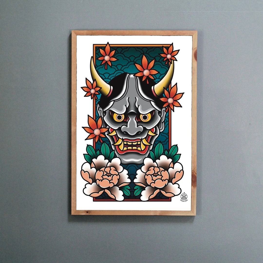 Traditional Hannya Mask Tattoo A4 Print - Etsy