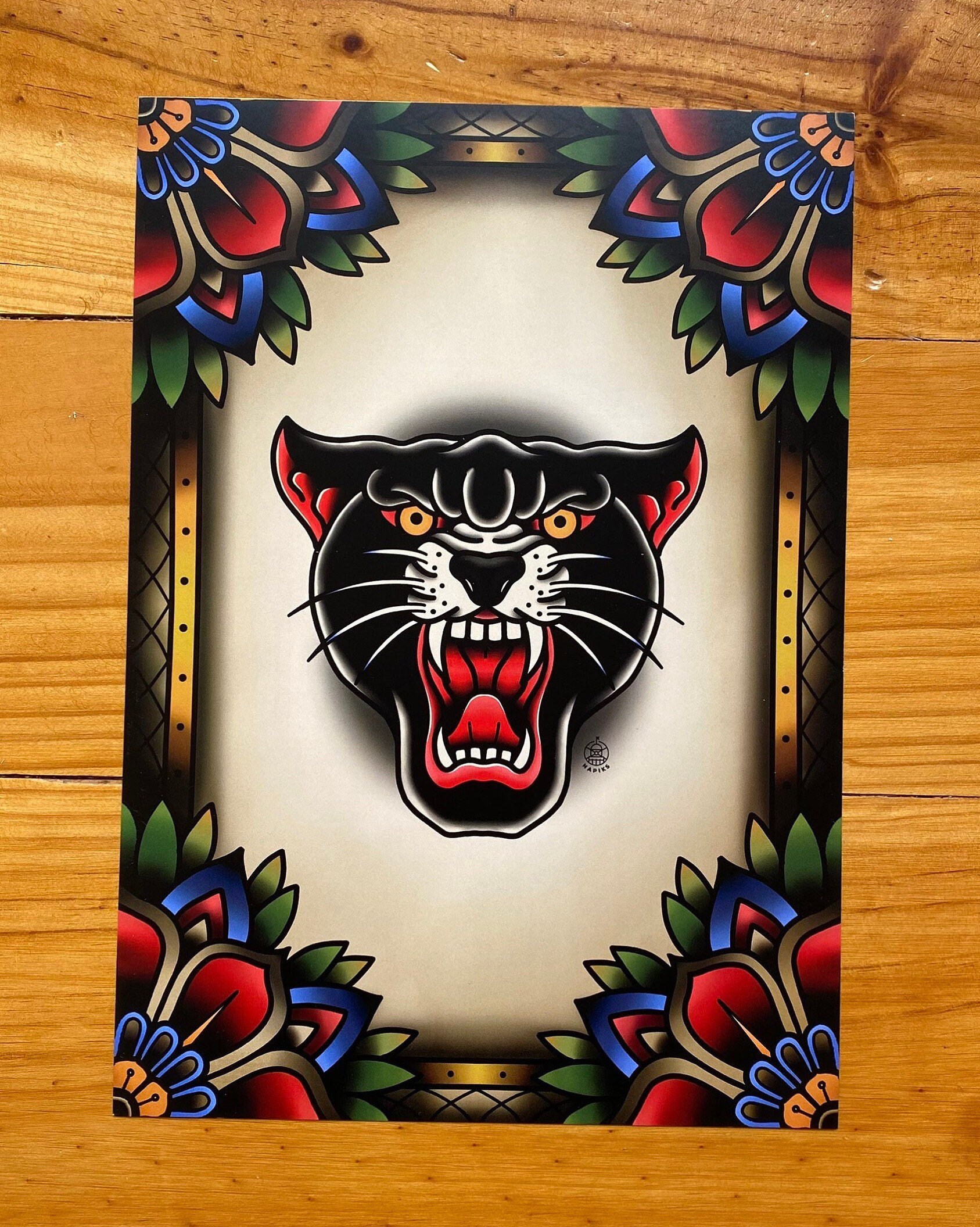Traditional Panther Tattoo A4 Print - Etsy