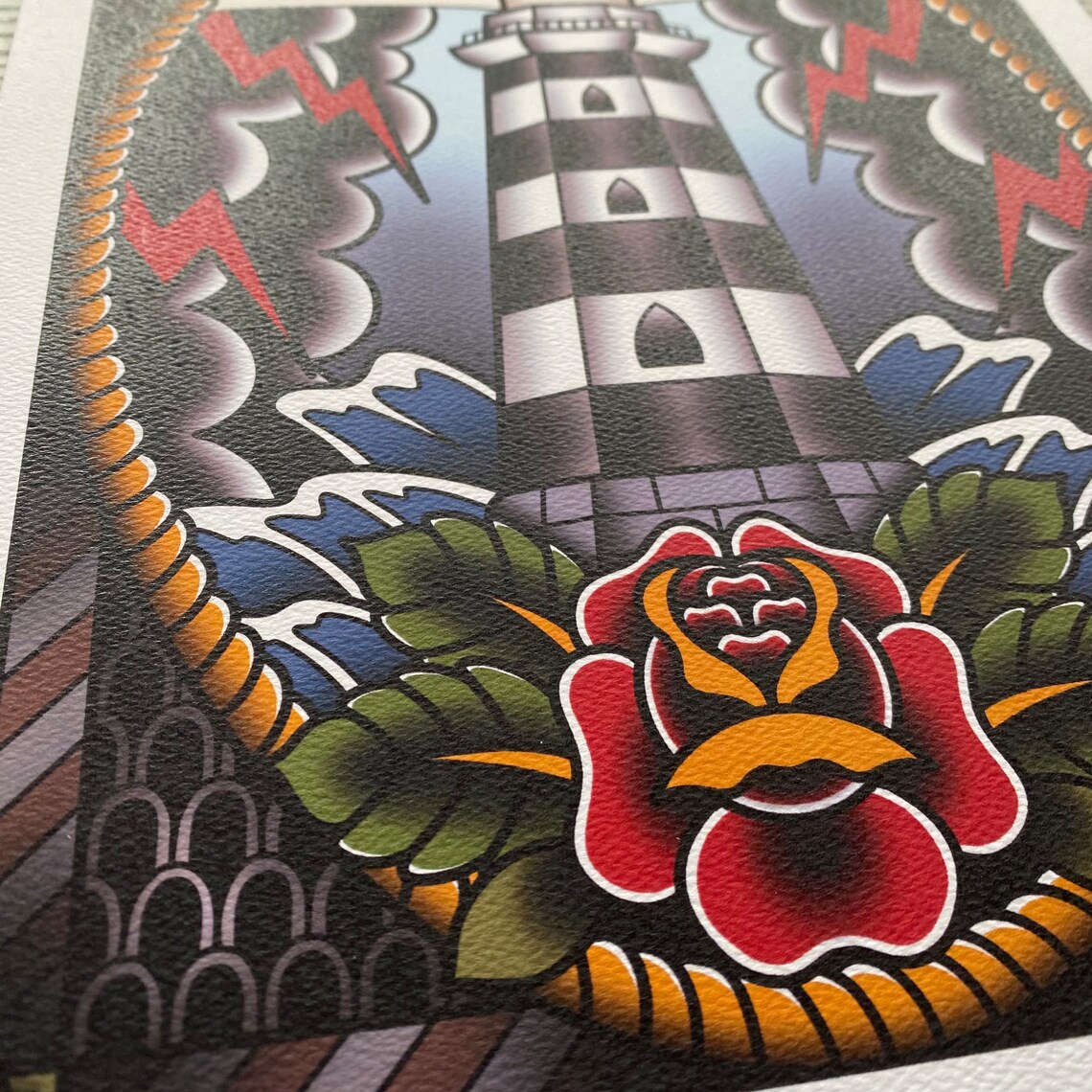 Traditional Lighthouse Tattoo A4 Print - Etsy