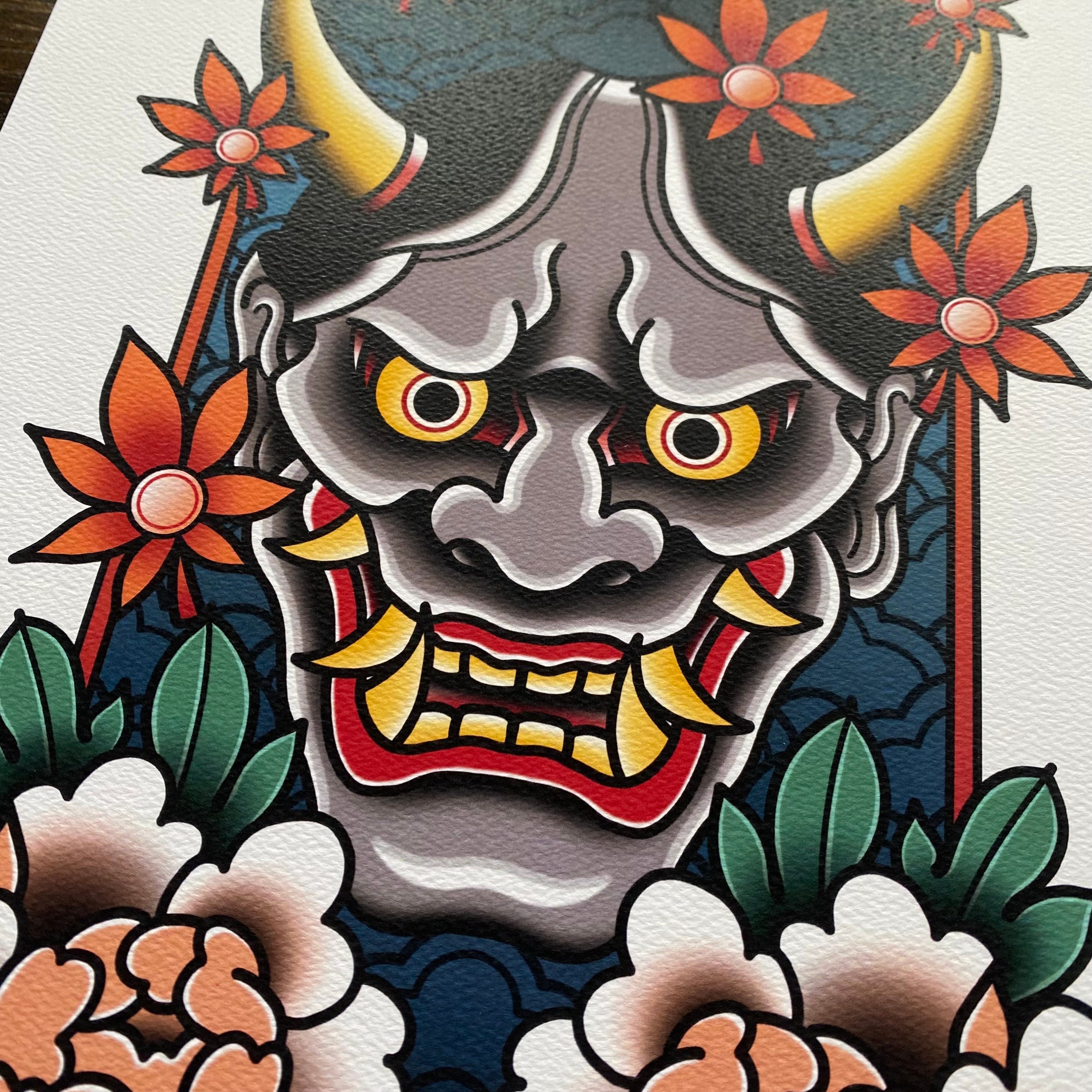Traditional Hannya Mask Tattoo A4 Print - Etsy