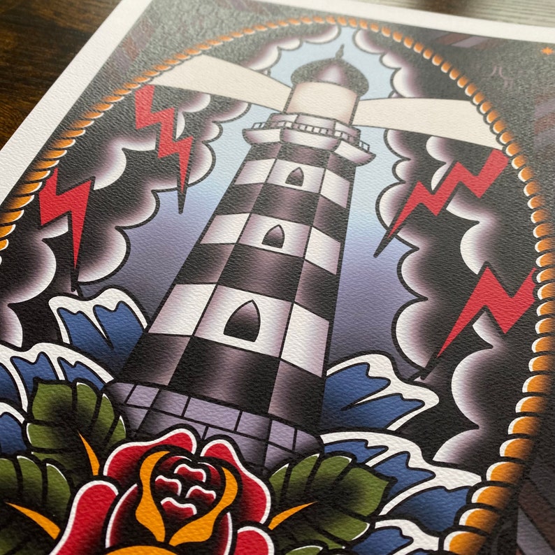 Traditional Lighthouse Tattoo A4 Print - Etsy