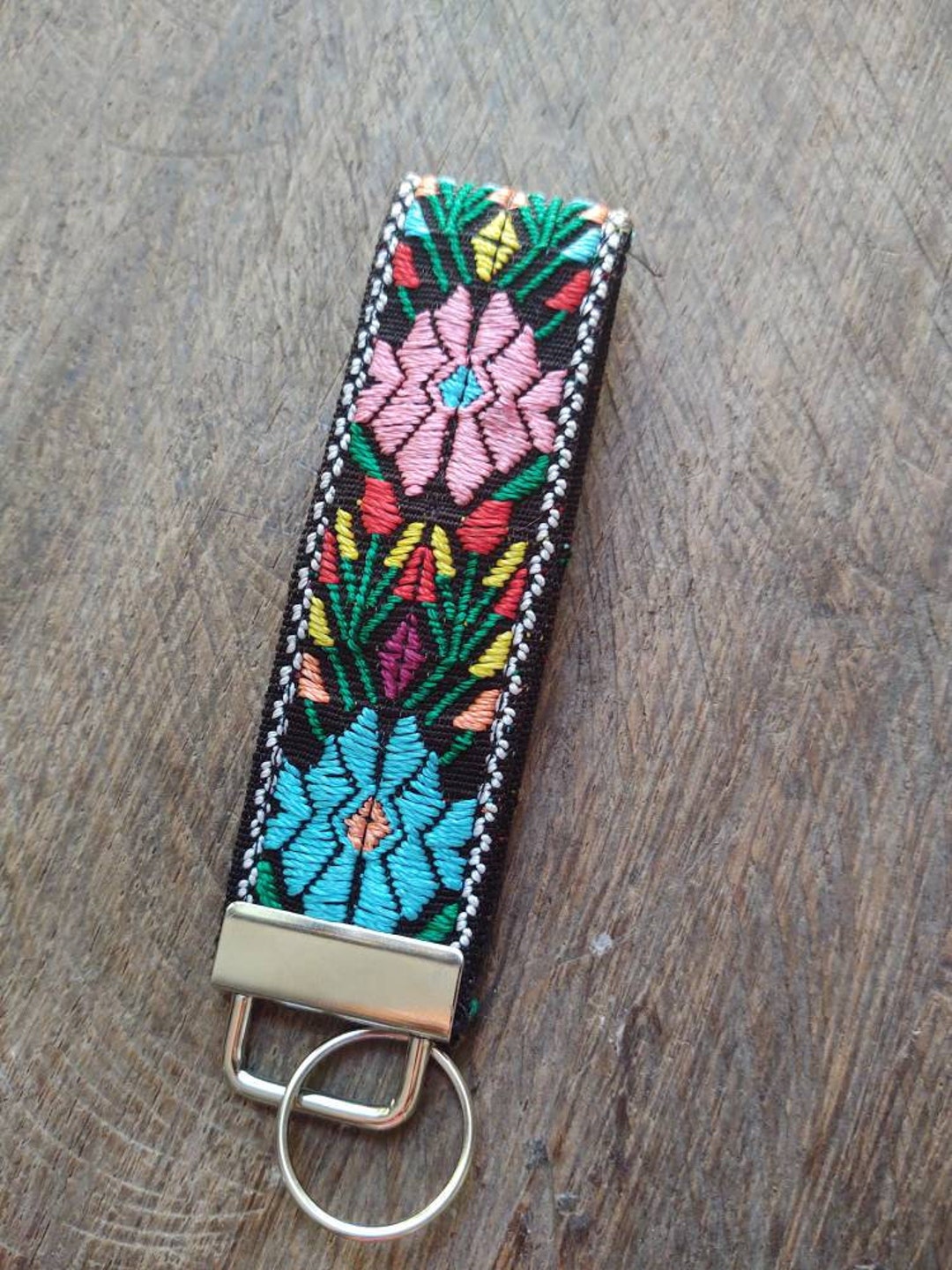 Fabric Key Fob Floral Wristlet Keychain Modern Key Lanyard for Teen Car ...
