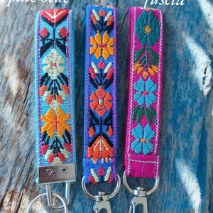 Boho Woven Floral Keychain: Mexican Embroidery Key Fob, Fabric Key ...