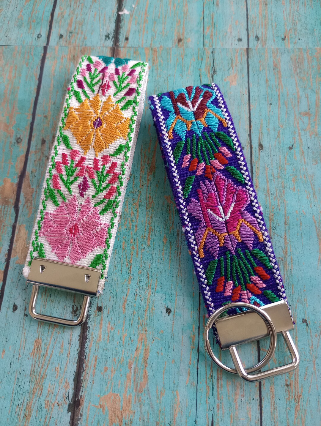 Customizable Keychain Wristlet, Fabric Key Fob, Embroidered Flower ...