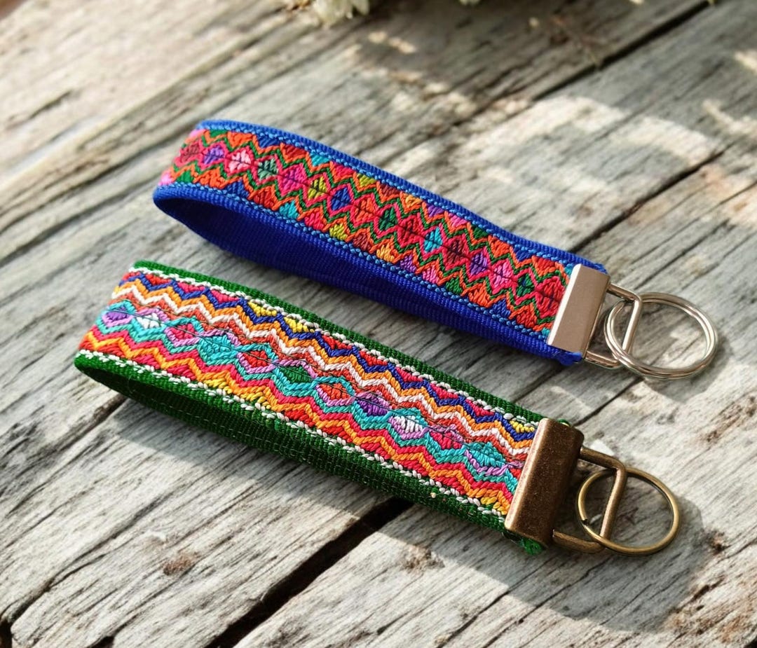 Fabric Key Fob, Colorful Wristet Key Chain, Tribal Key Ring, Boho Key ...