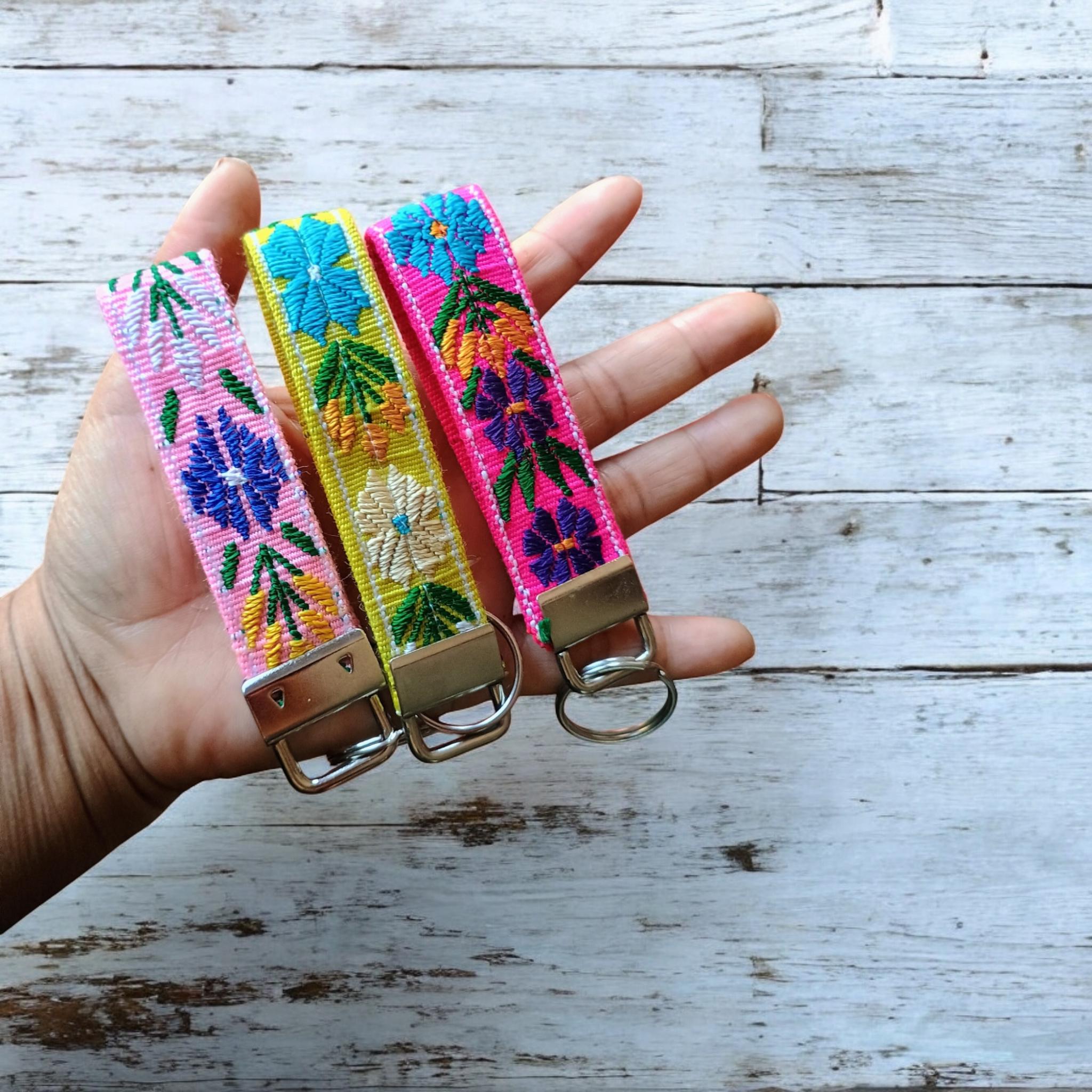 Mini Floral Keychain, Bag Charm, Fabric Key Fob, Colorful Flower ...