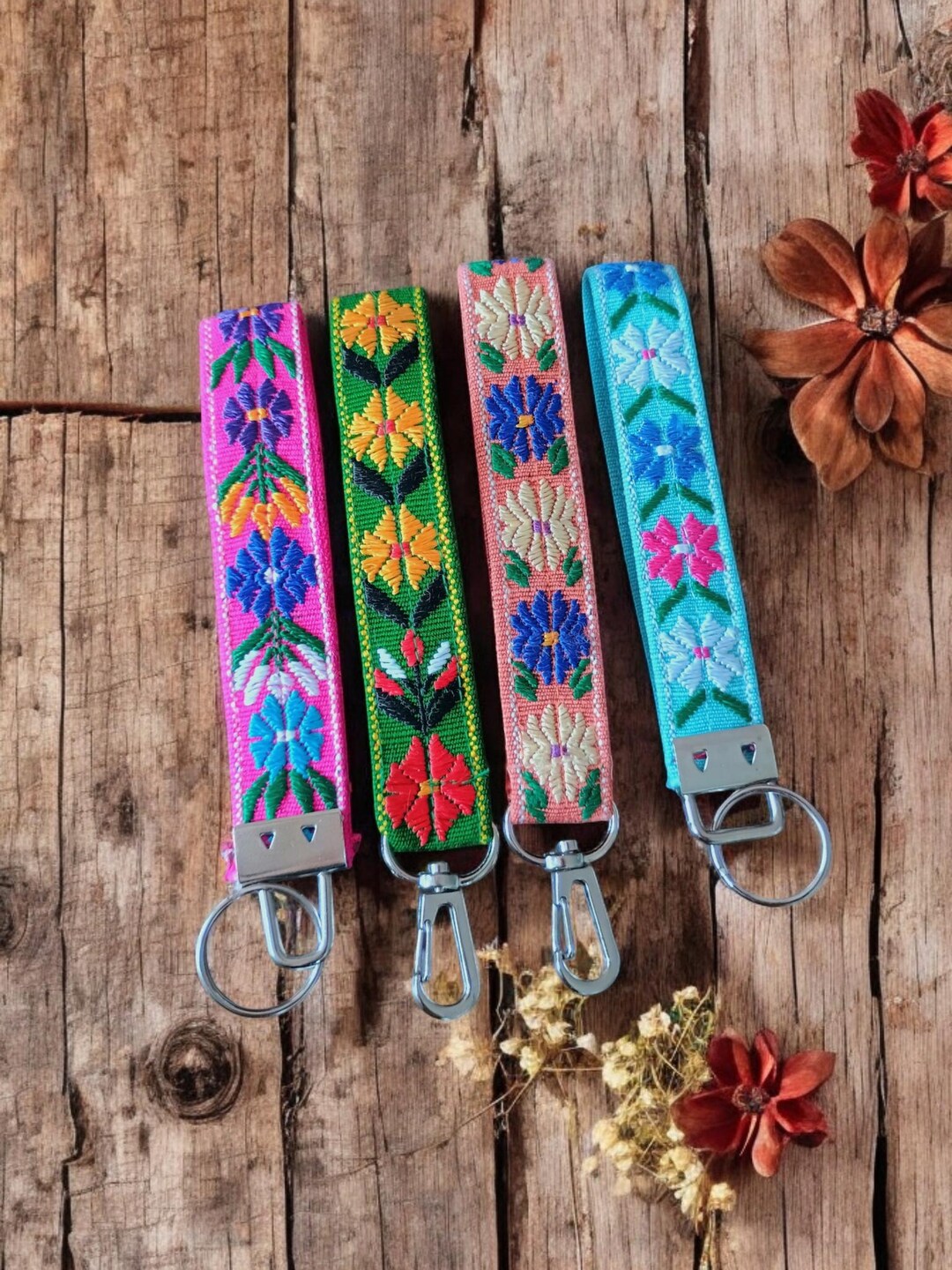 Embroidered Floral Key Lanyard, Cute Key Strap for Wallet, College ...