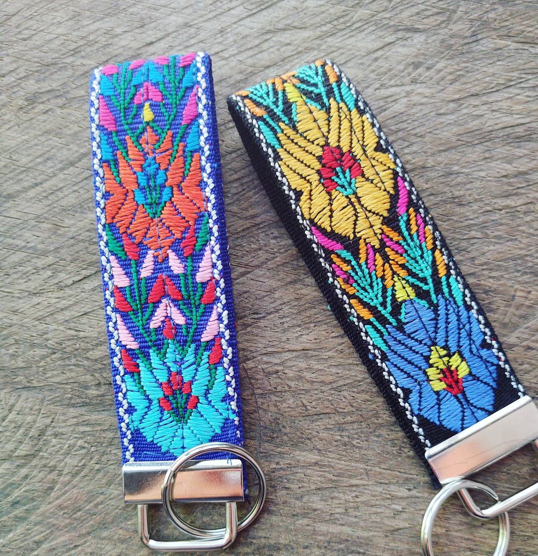 Floral Embroidered Key Fob Thread Keychain Handmade New - Etsy