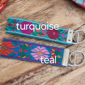 Boho Car Keychain, Embroidered Wristlet Floral, Fabric Lanyard Keychain ...