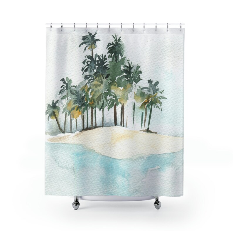 Beach Theme Shower Curtains, Neutral Sea Bathroom Curtain for Airbnb or ...