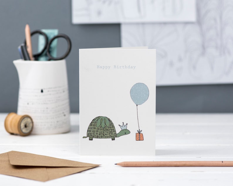 Happy Birthday Greetings Card With Tortoise Illustration - Etsy