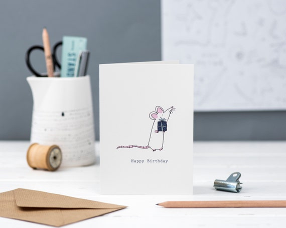 Happy Birthday Greetings Card With Adorable Mouse | Etsy