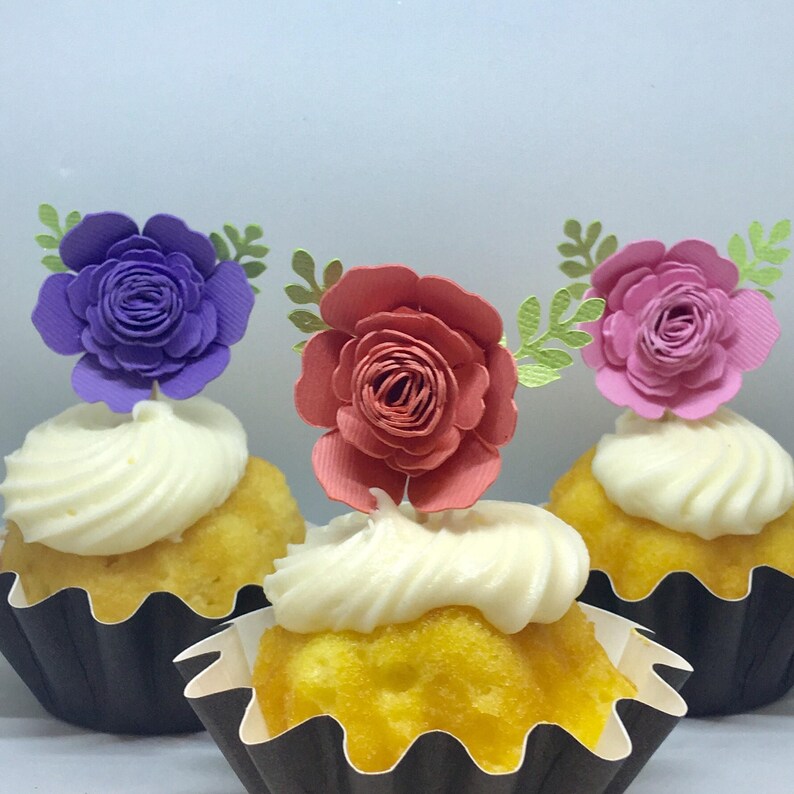 12ct Rose Cupcake Topper Flower Cupcake Toppers Tea Party - Etsy
