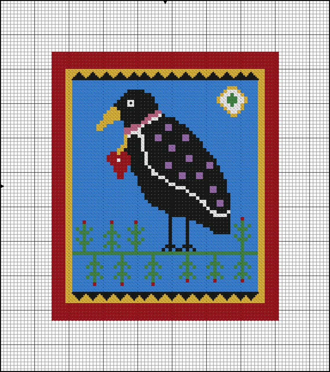 Folk Art Crow Needlepoint or Cross Stitch Digital Pattern - Etsy