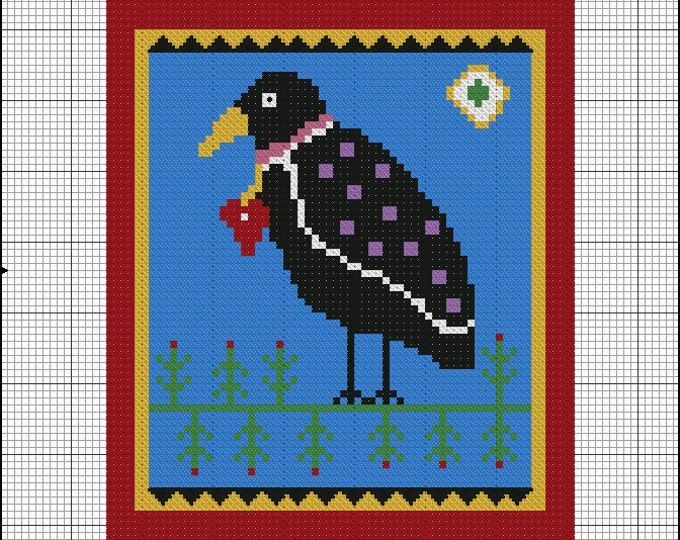 Folk Art Crow Needlepoint or Cross Stitch Digital Pattern - Etsy