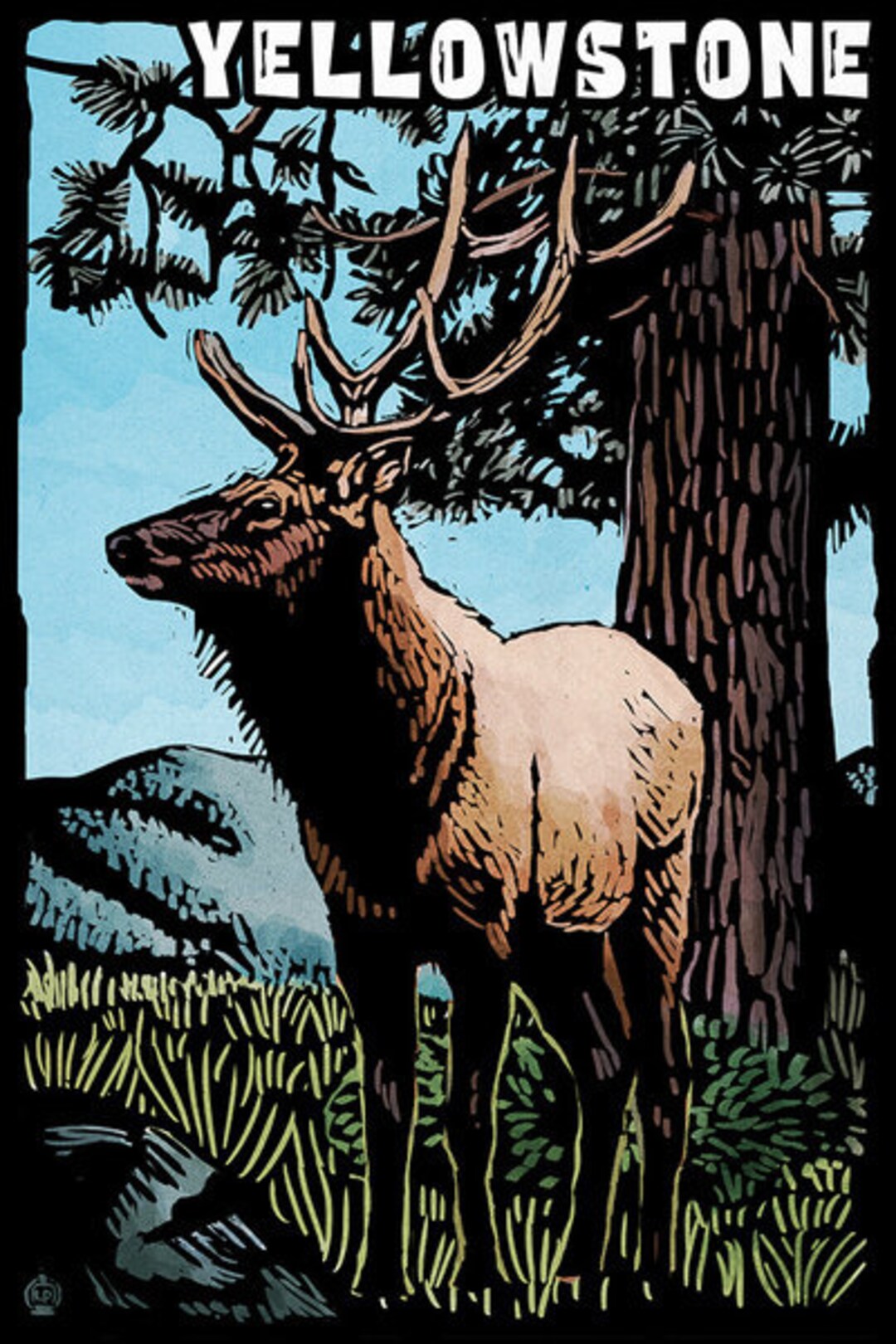 Beautiful Vintage Themed Poster Print of an Elk in Yellowstone National ...
