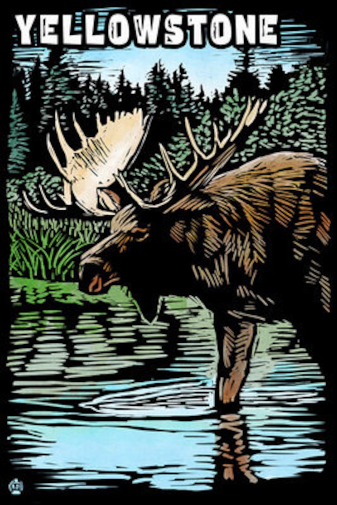 Beautiful Vintage Themed Poster Print of a Moose in Yellowstone ...