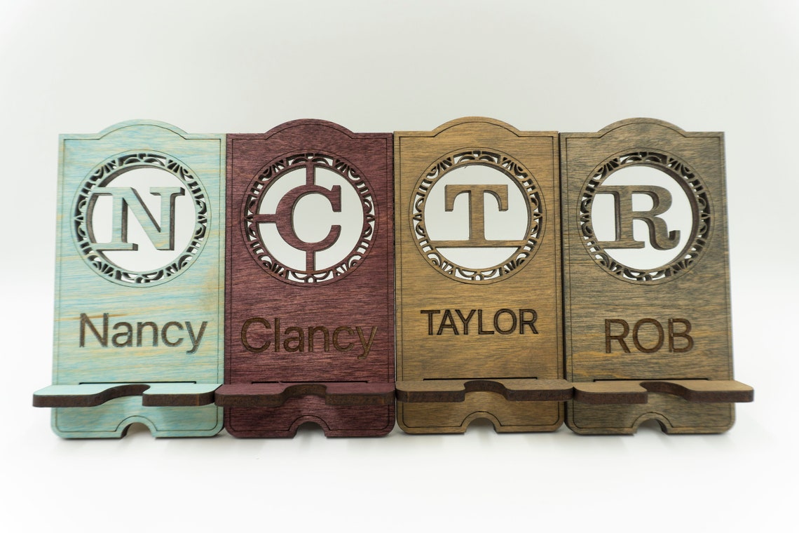 Personalized Monogram Wood Cell Phone Stand Custom With Name - Etsy