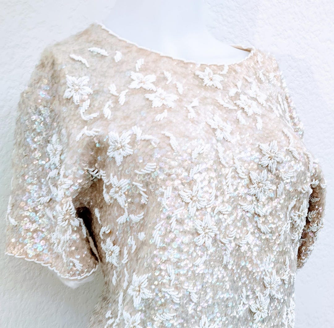 1950s Beige Sequin Evening Top - Size 14 - Etsy
