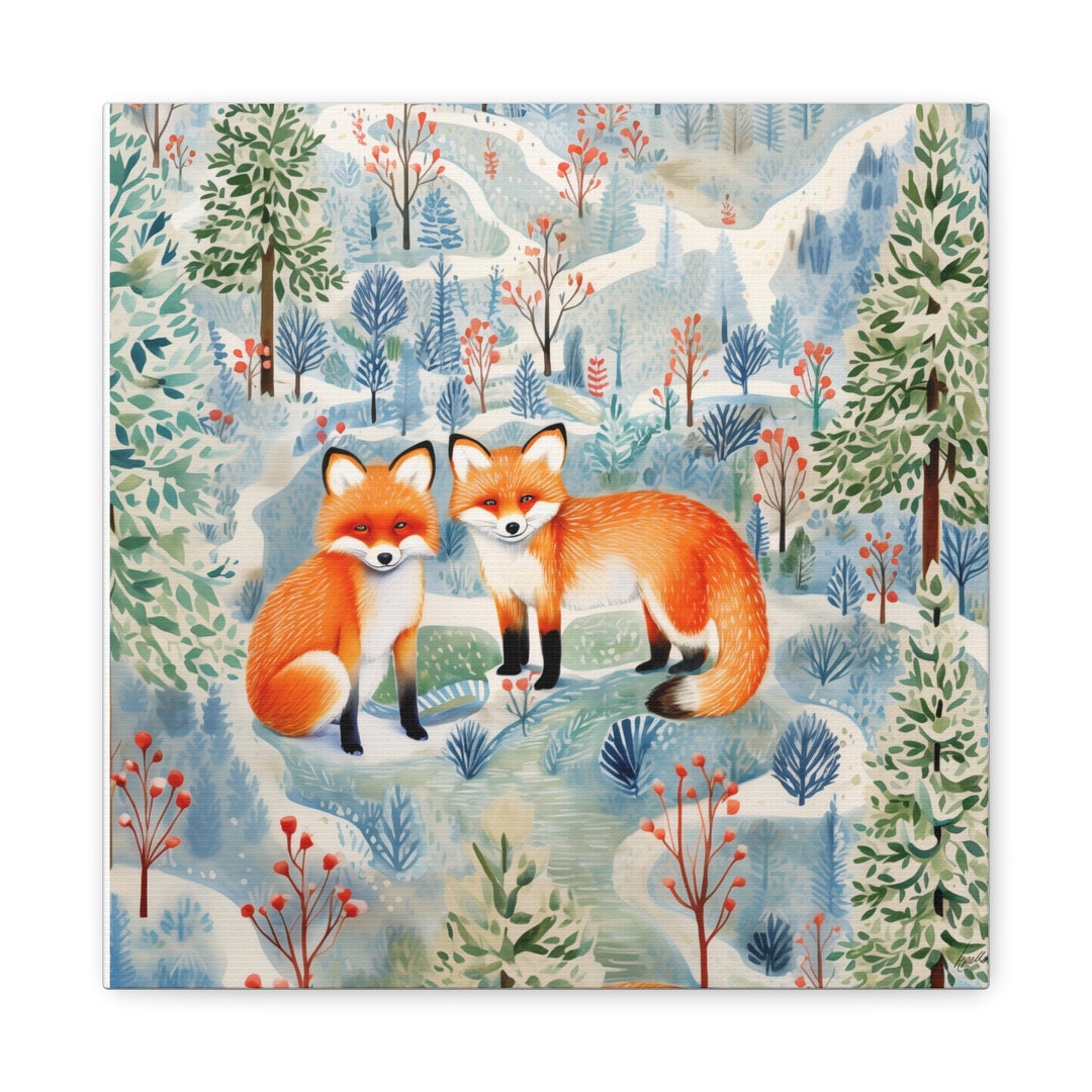 Fox Friend Trails 4 Sizes, Matte Canvas, Snow Scene Fox, Red Foxes ...
