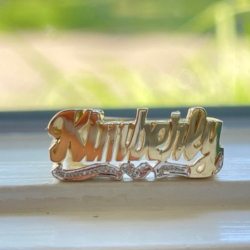 Personalized Medium Size Name Ring in Real 10K & 14K Gold - Etsy