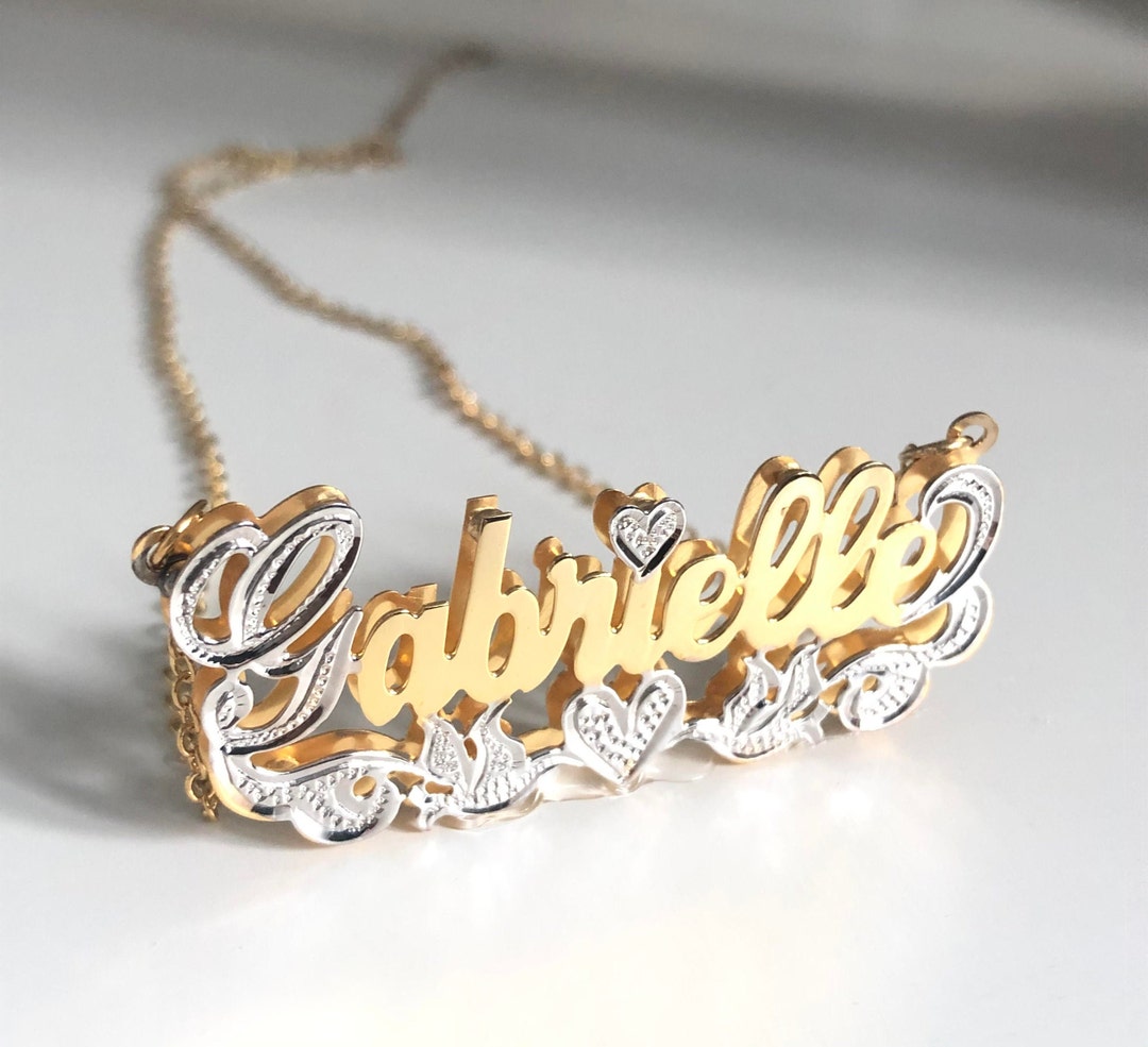 Personalized Double Name Plate in Sterling Silver With Gold Plated - Etsy