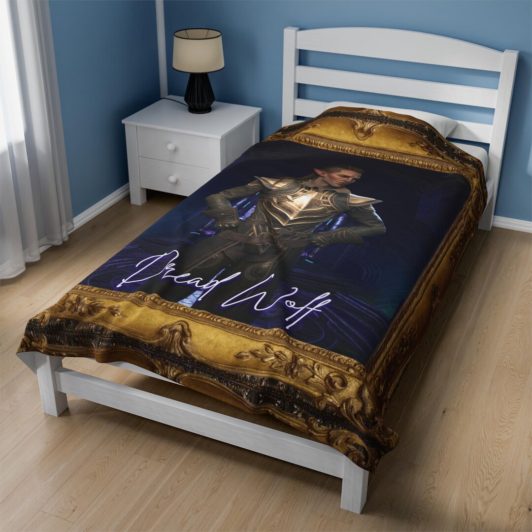 Dread Wolf Solas With Hair Veilguard Plush Blanket Cozy Throw Gamer ...