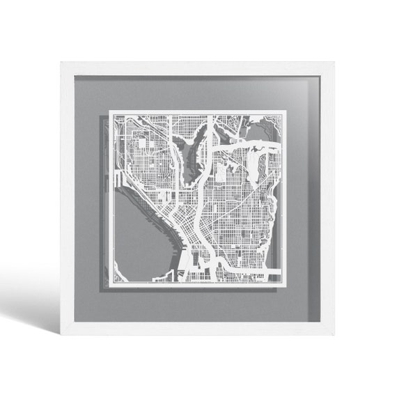 Seattle Paper Cut Map Framed White map White Frame 9x9 | Etsy