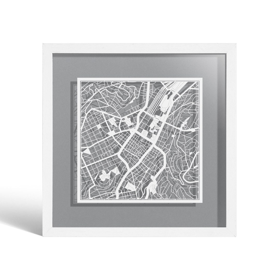 Stuttgart Paper Cut Map Framed, White Map, White Frame, 9x9 Inches ...