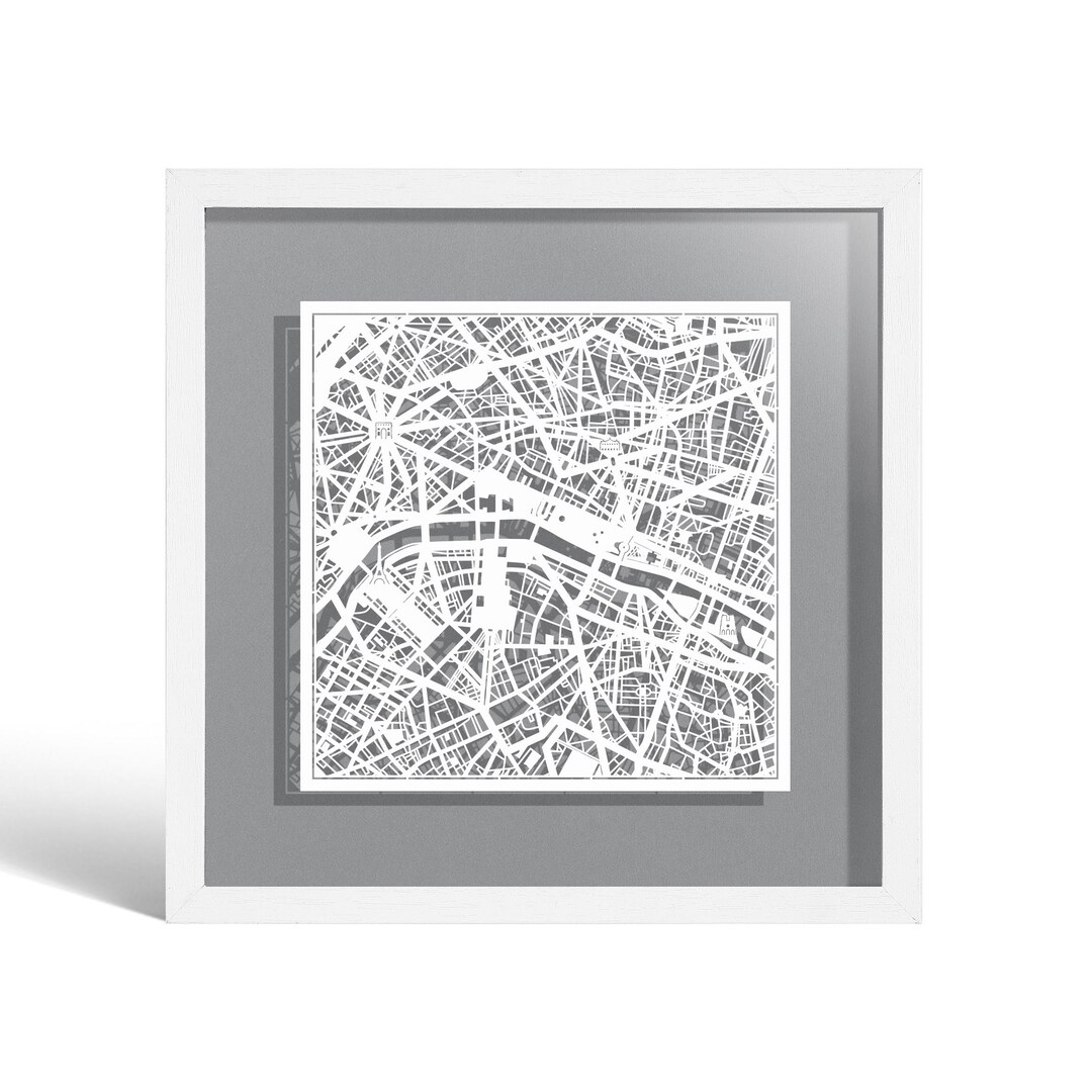 Paris Paper Cut Map Framed, White Map, White Frame, 9x9 Inches, Gift ...