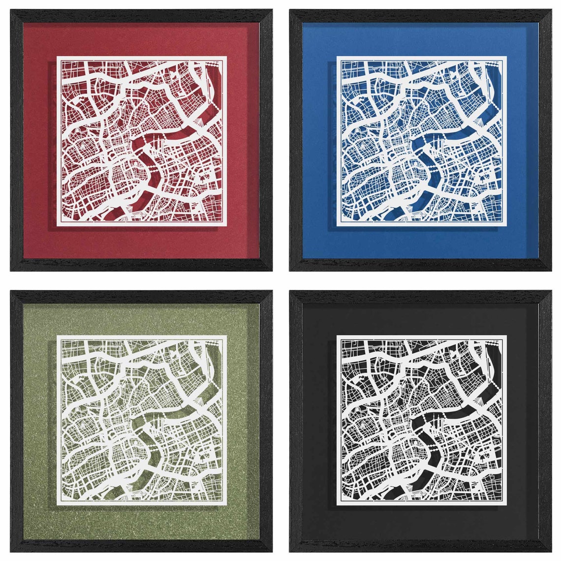 Shanghai Paper Cut Map Framed White Map White Frame 9x9 | Etsy