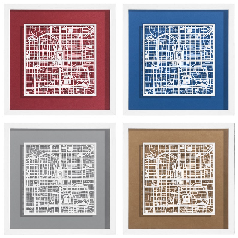 Beijing Paper Cut Map Framed, White Map, White Frame, 9x9 Inches, Gift ...