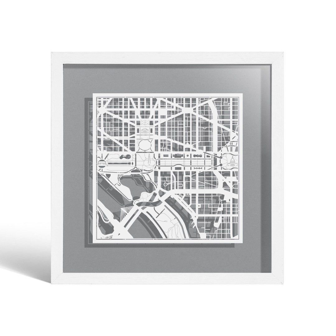 Washington D.C. Paper Cut Map Framed, White Map, White Frame, 9x9 ...