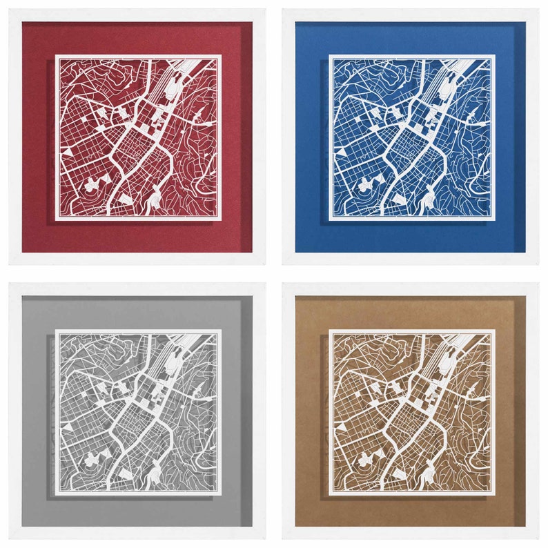 Stuttgart Paper Cut Map Framed White Map White Frame 9x9 | Etsy
