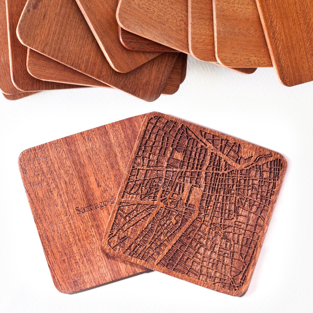 Santiago De Chile Map Coaster One Piece Sapele Wooden - Etsy