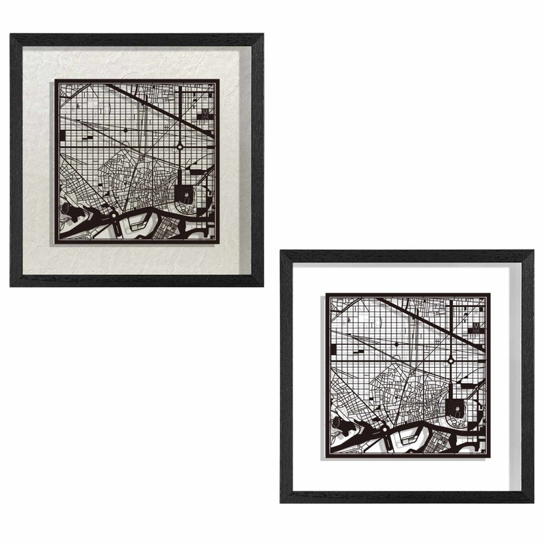 Barcelona Paper Cut Map Framed White map White Frame 9x9 | Etsy