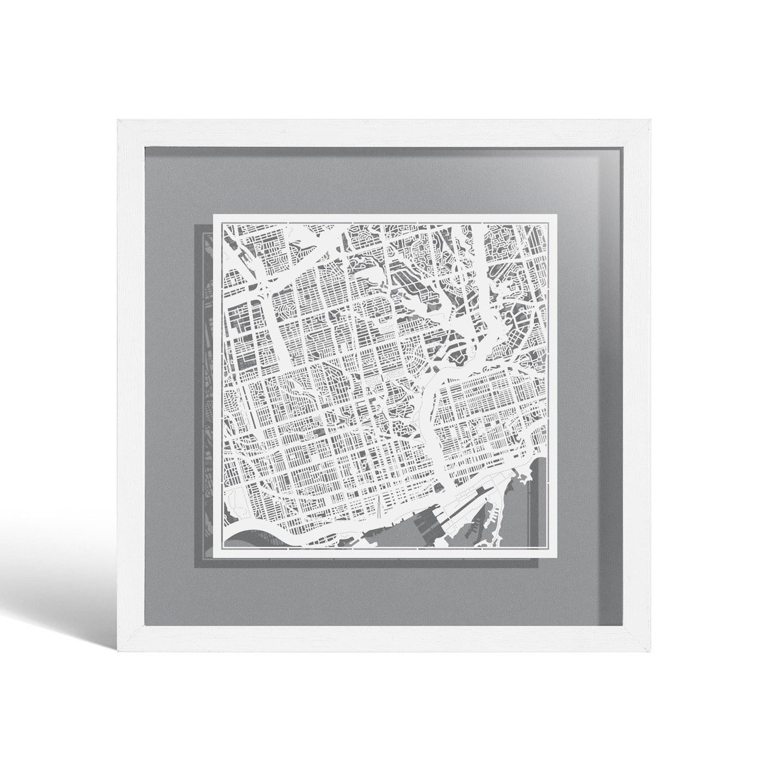 Toronto Paper Cut Map Framed, White Map, White Frame, 9x9 Inches, Gift ...