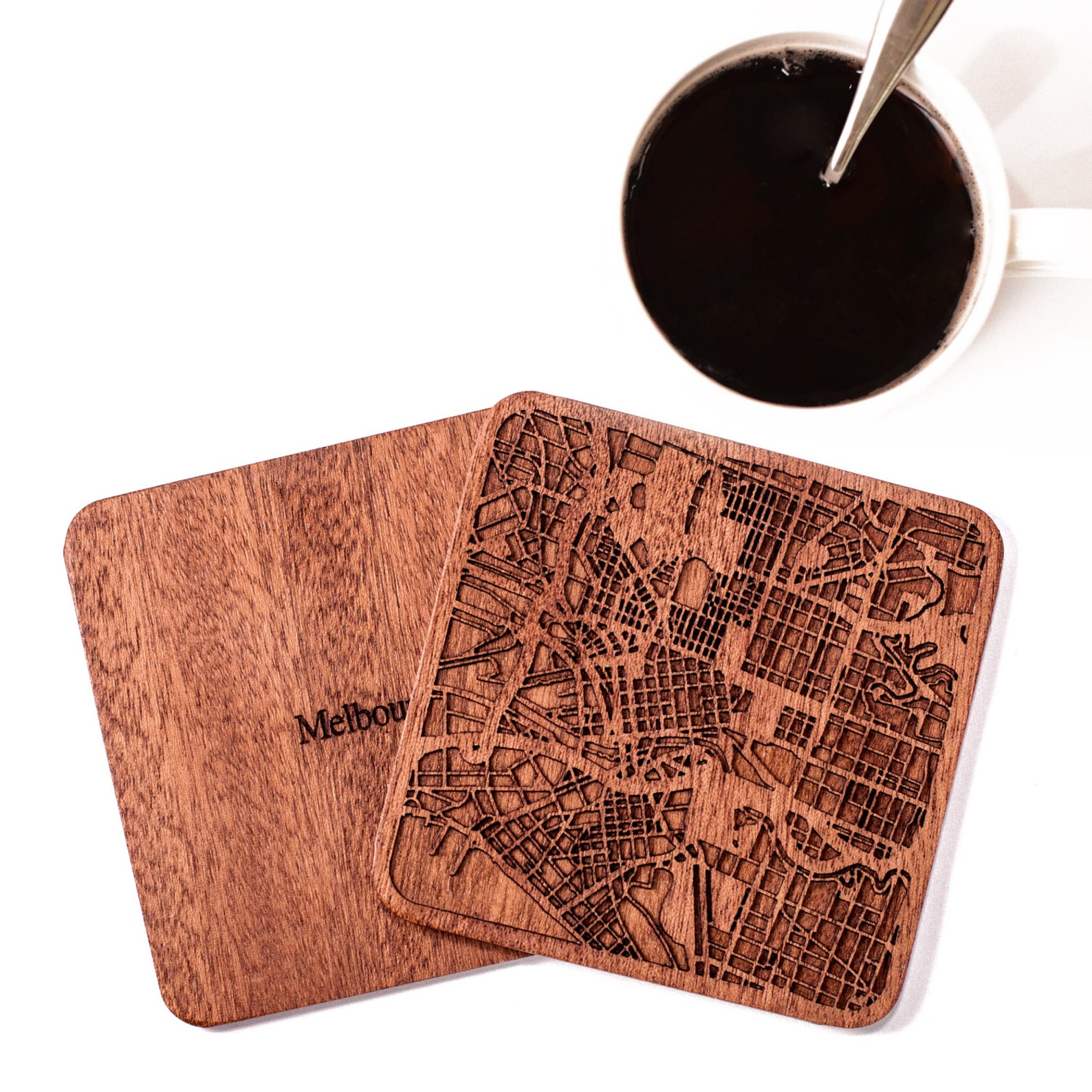 Melbourne Map Coaster One Piece Sapele Wooden Coaster With - Etsy