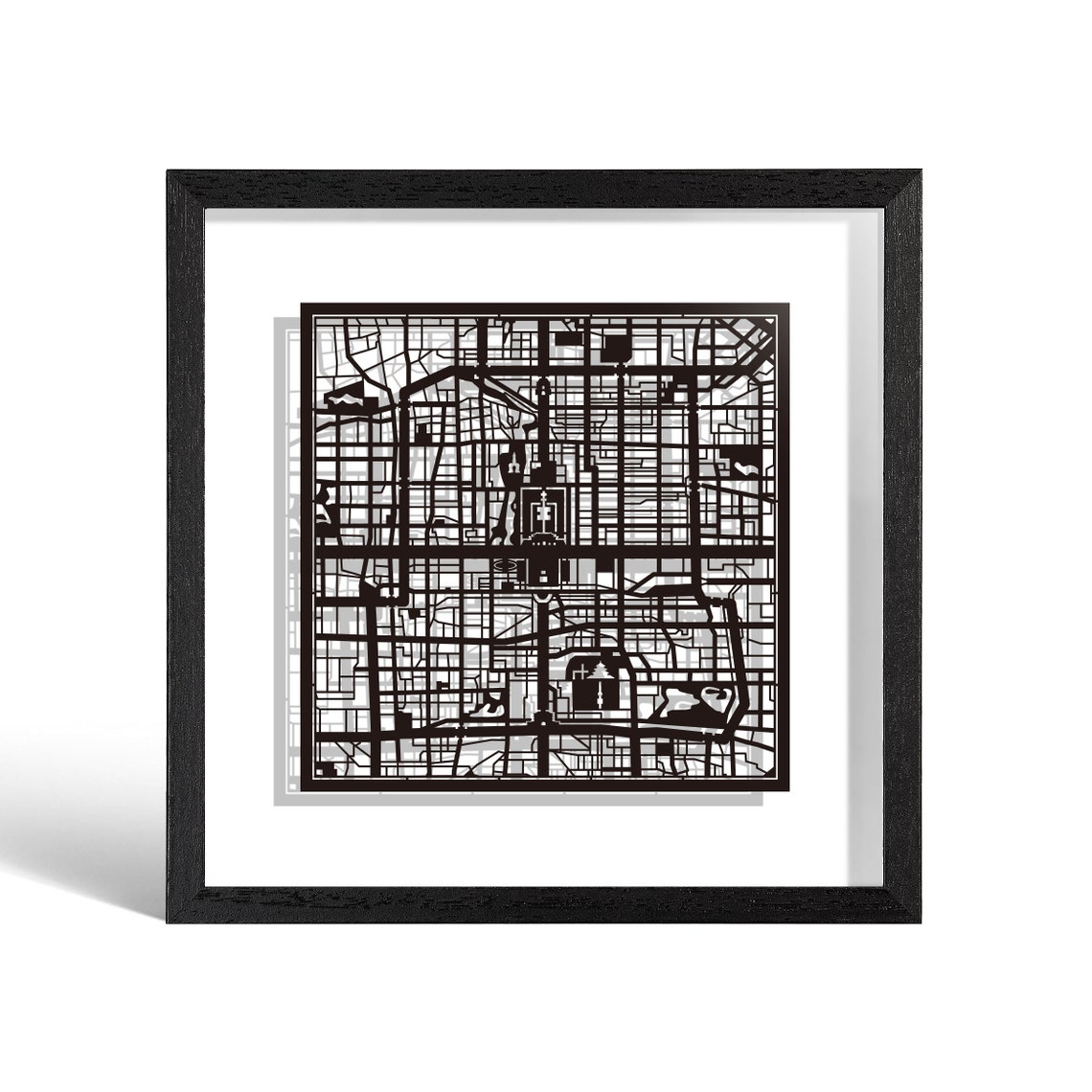 Beijing Paper Cut Map Framed, White Map, White Frame, 9x9 Inches, Gift ...