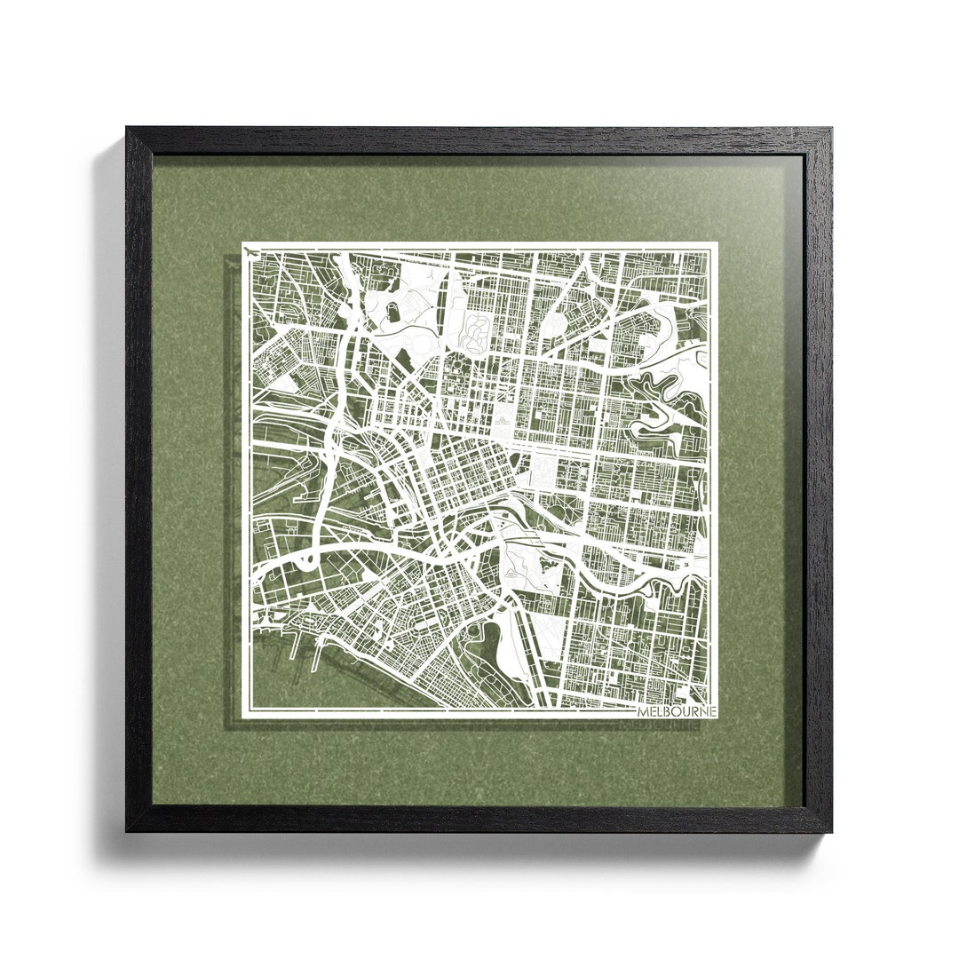 Melbourne / Canberra Paper Cut Map, 3D Framed 18x18 Inches, Gift Boxed ...