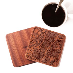 Austin Map Coaster, One Piece, Sapele Wooden Coaster With City Map ...