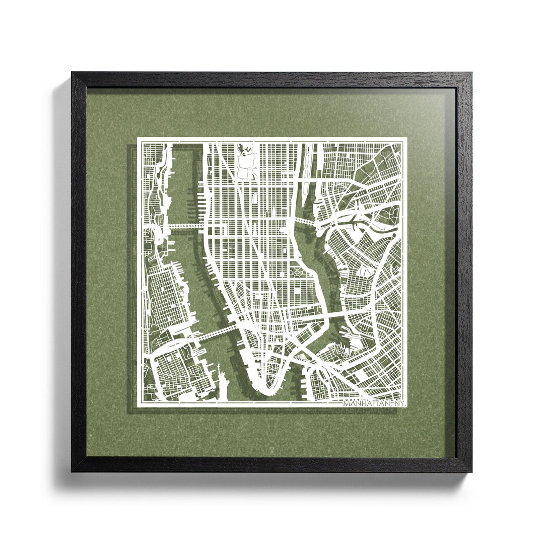 Paper Cut Map Manhattan, NY. 3D Framed 18x18 Inches, Gift Boxed, 4 ...