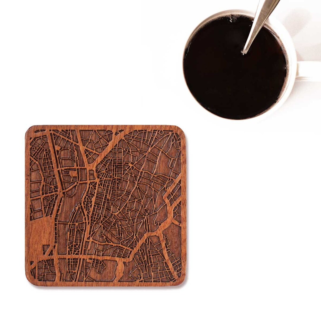 Cairo Map Coaster, One Piece, Sapele Wooden Coaster With City Map ...