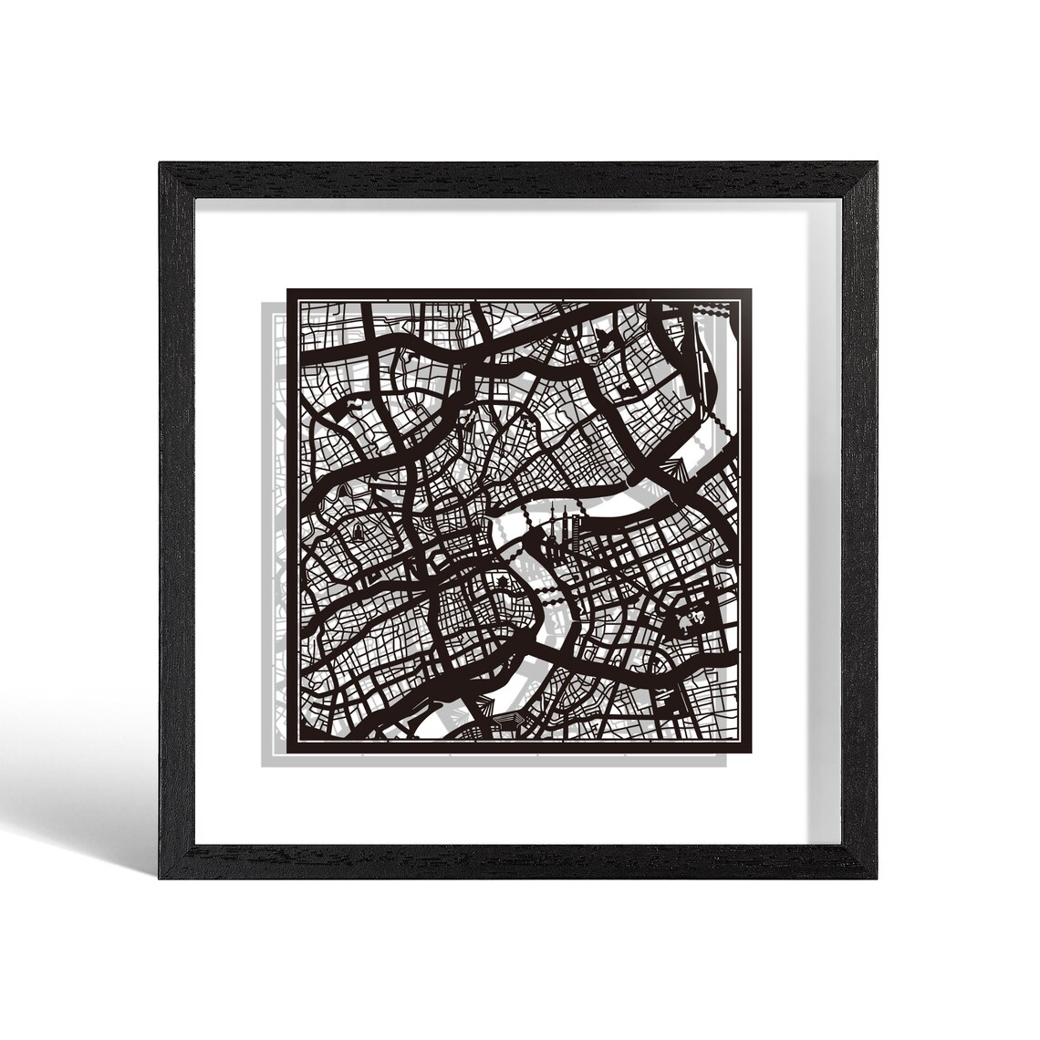 Shanghai Paper Cut Map Framed White Map White Frame 9x9 | Etsy