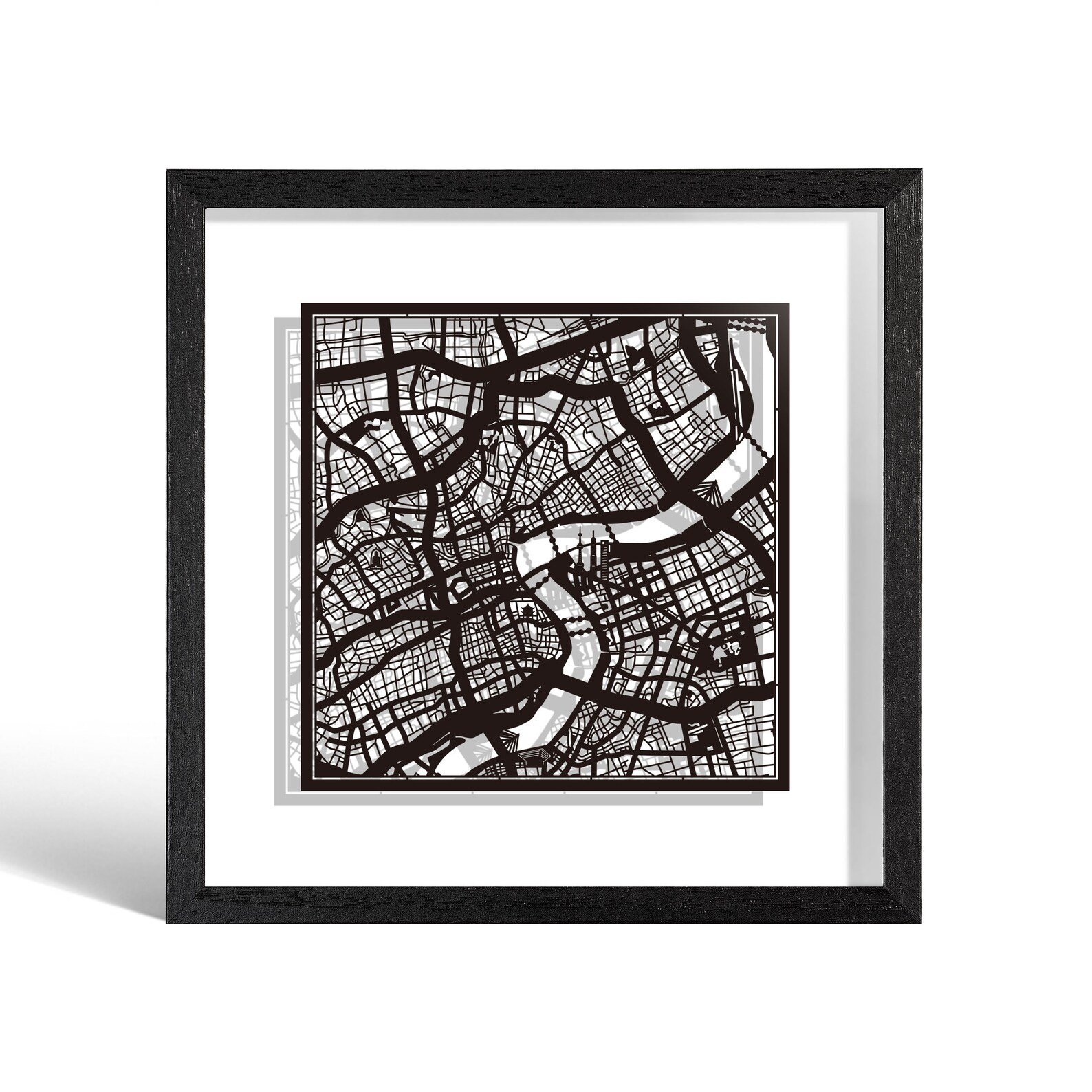 Shanghai Paper Cut Map Framed White Map White Frame 9x9 | Etsy