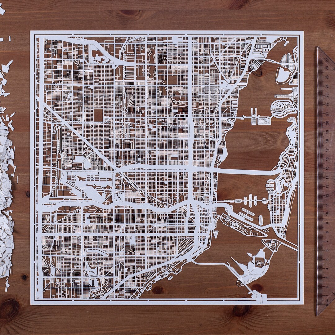 Paper Cut Map Miami 12×12 In. Paper Art IDEAL GIFTS - Etsy