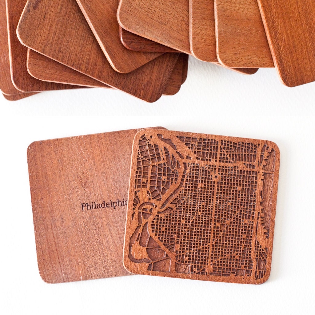 Philadelphia Map Coaster One Piece Sapele Wooden Coaster - Etsy