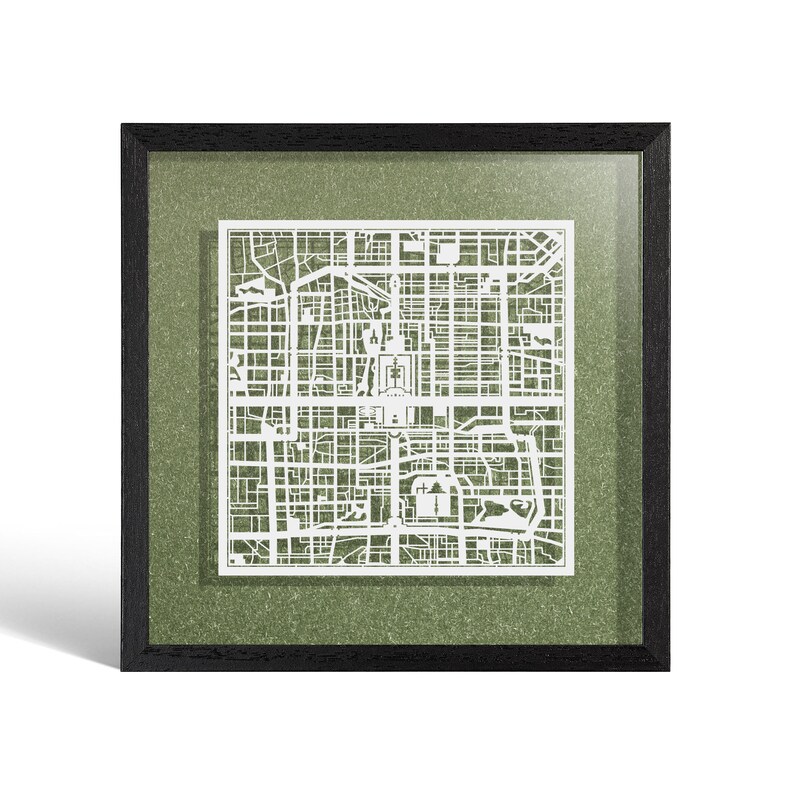Beijing Paper Cut Map Framed, White Map, White Frame, 9x9 Inches, Gift ...