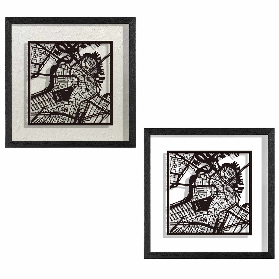 Boston Paper Cut Map Framed White Map White Frame 9x9 | Etsy