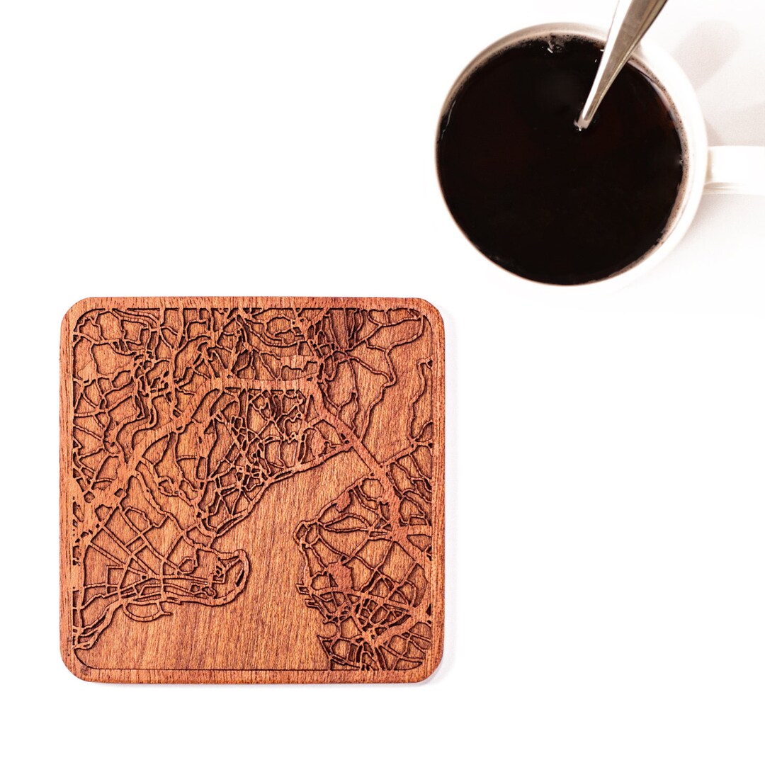 Istanbul Map Coaster, One Piece, Sapele Wooden Coaster With City Map ...